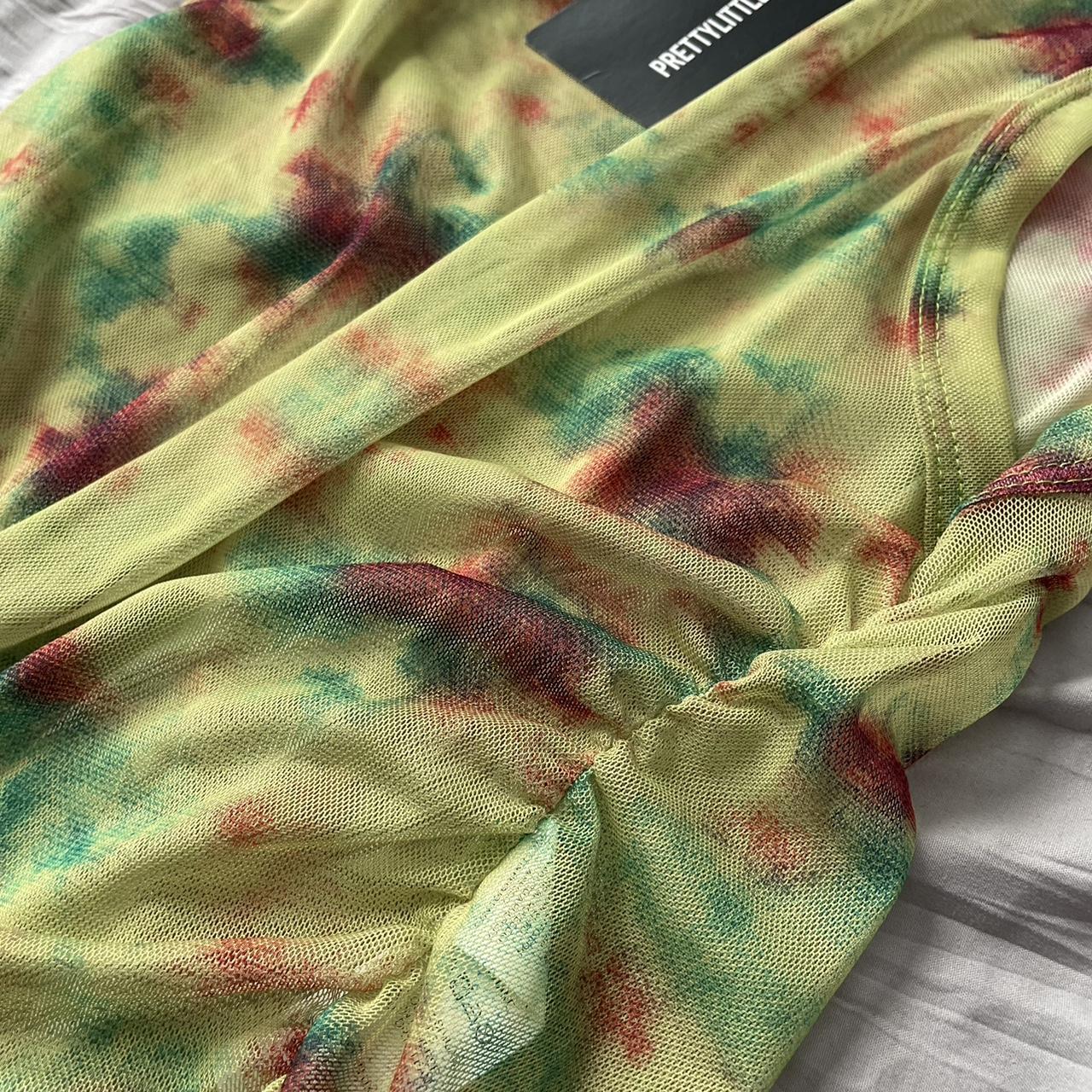 PLT lime green/tye dye mesh tank top with synched... - Depop