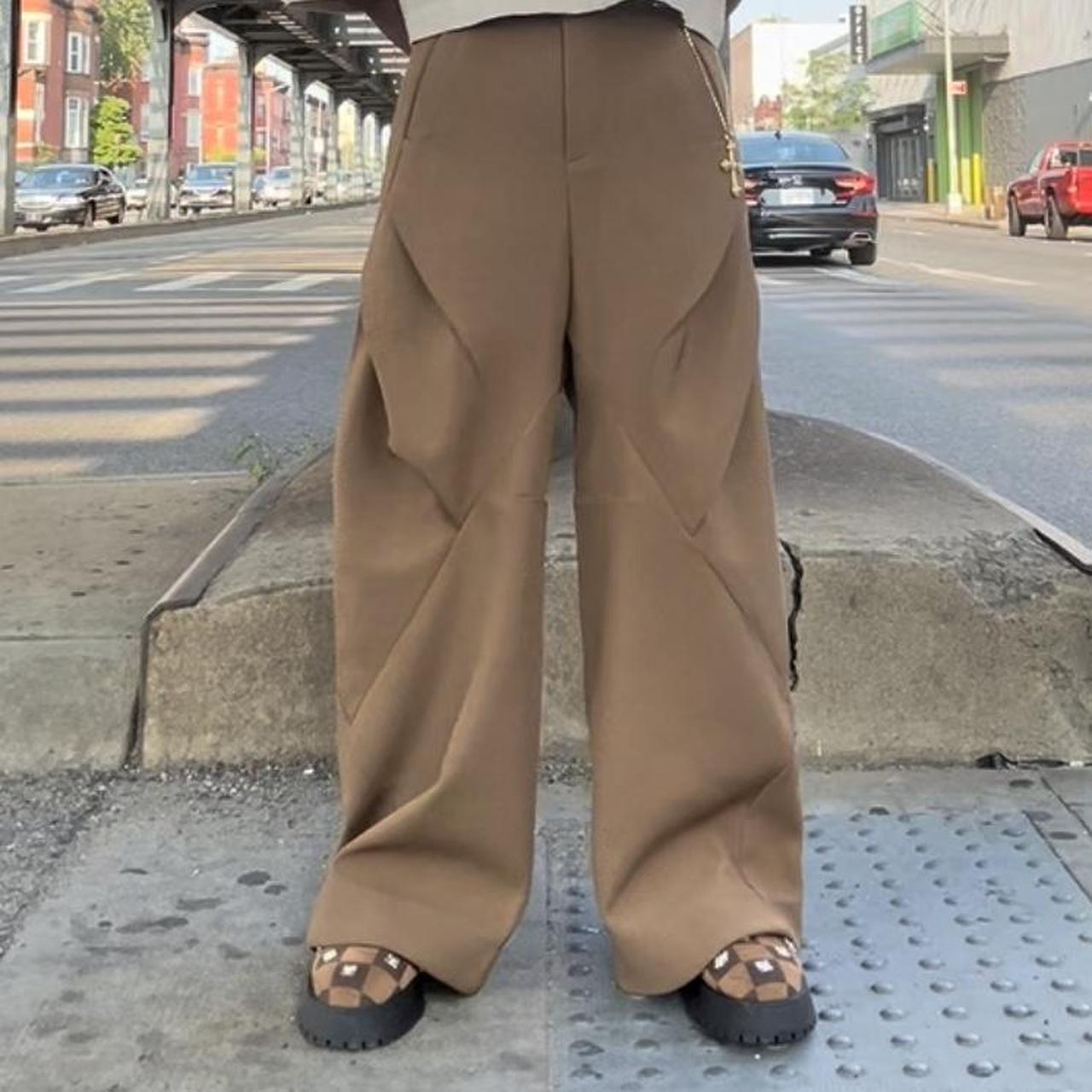 BROWN TRENDS DEFINE WIDE LEG PLEATED BAGGY TROUSERS | Depop