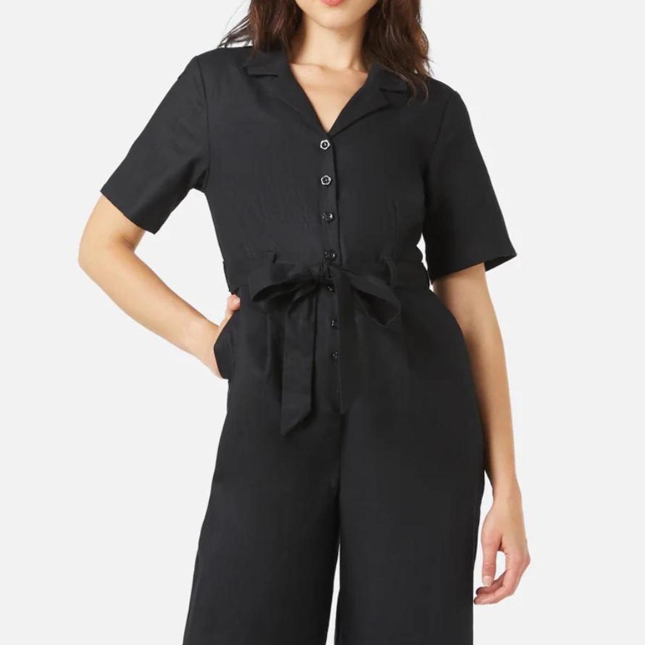 Black cotton jumpsuit with tie waist #jumpsuit Worn... | Depop
