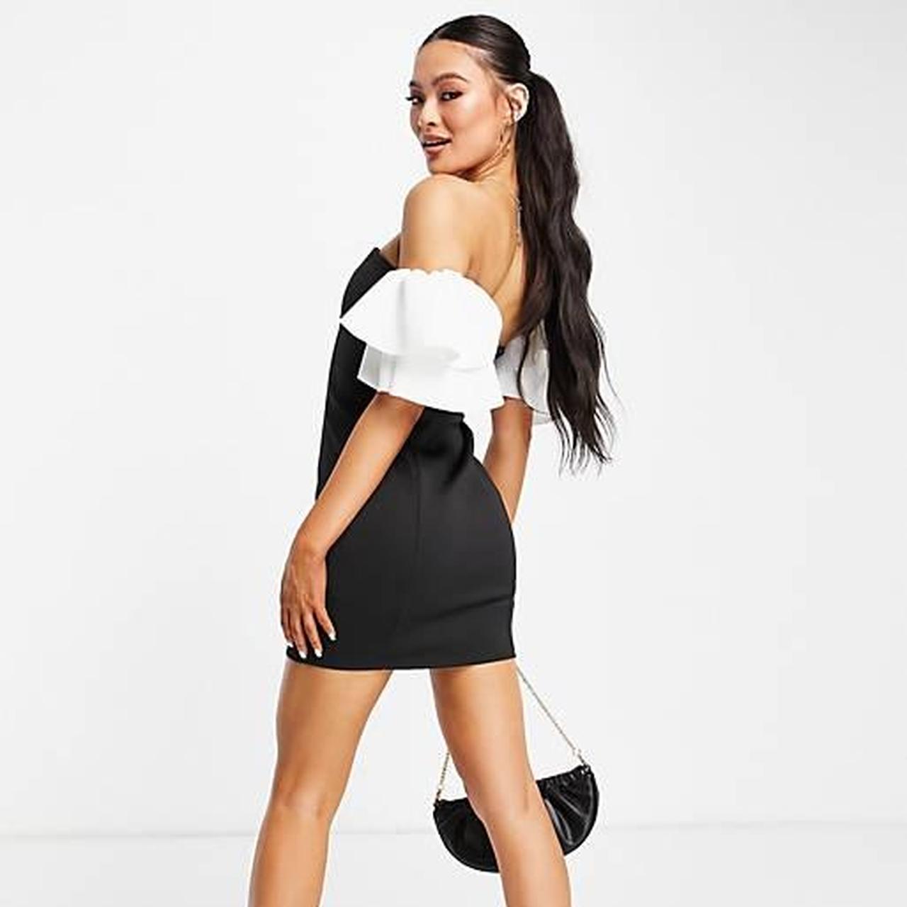 ASOS design black mini dress with white off the... - Depop