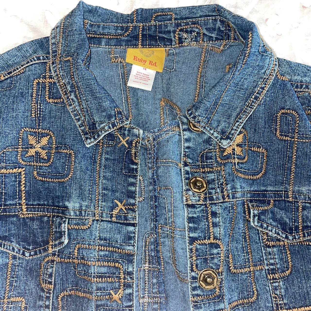 funky and groovy denim jacket with a cool 70s esque... - Depop