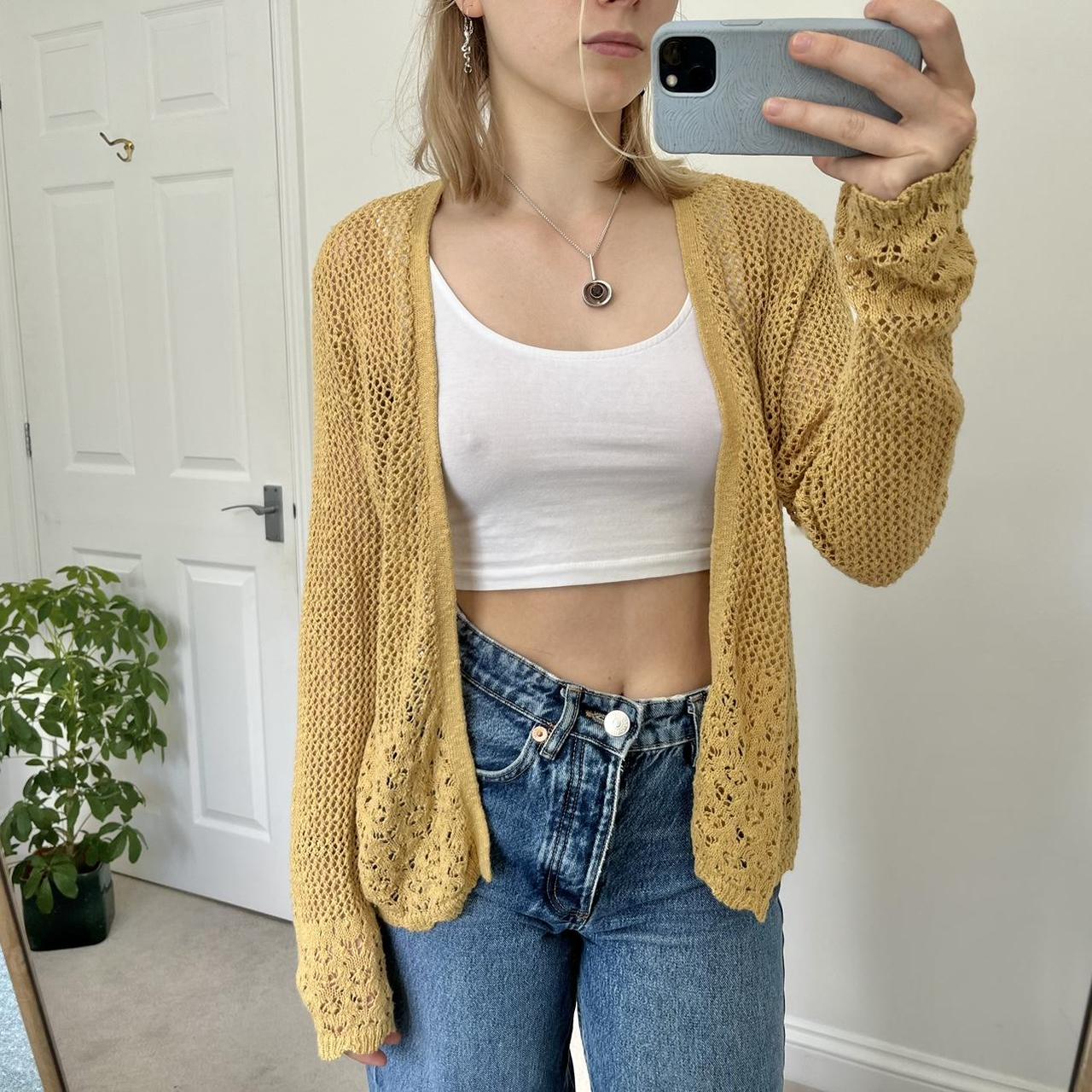 Gorgeous yellow crochet cardigan Fat Face Size 8,... - Depop
