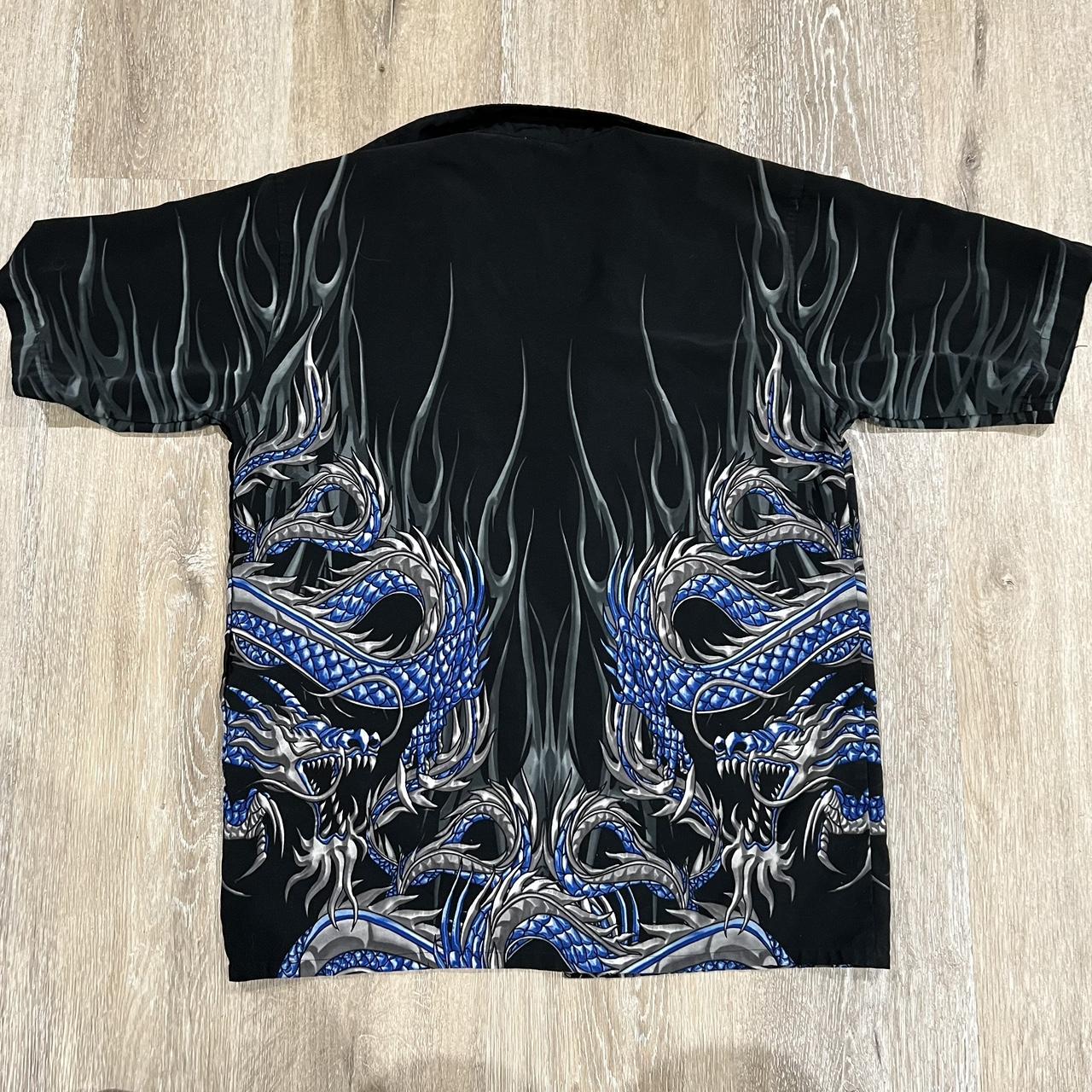 Super fire dragon print button up short sleeve. Had... - Depop