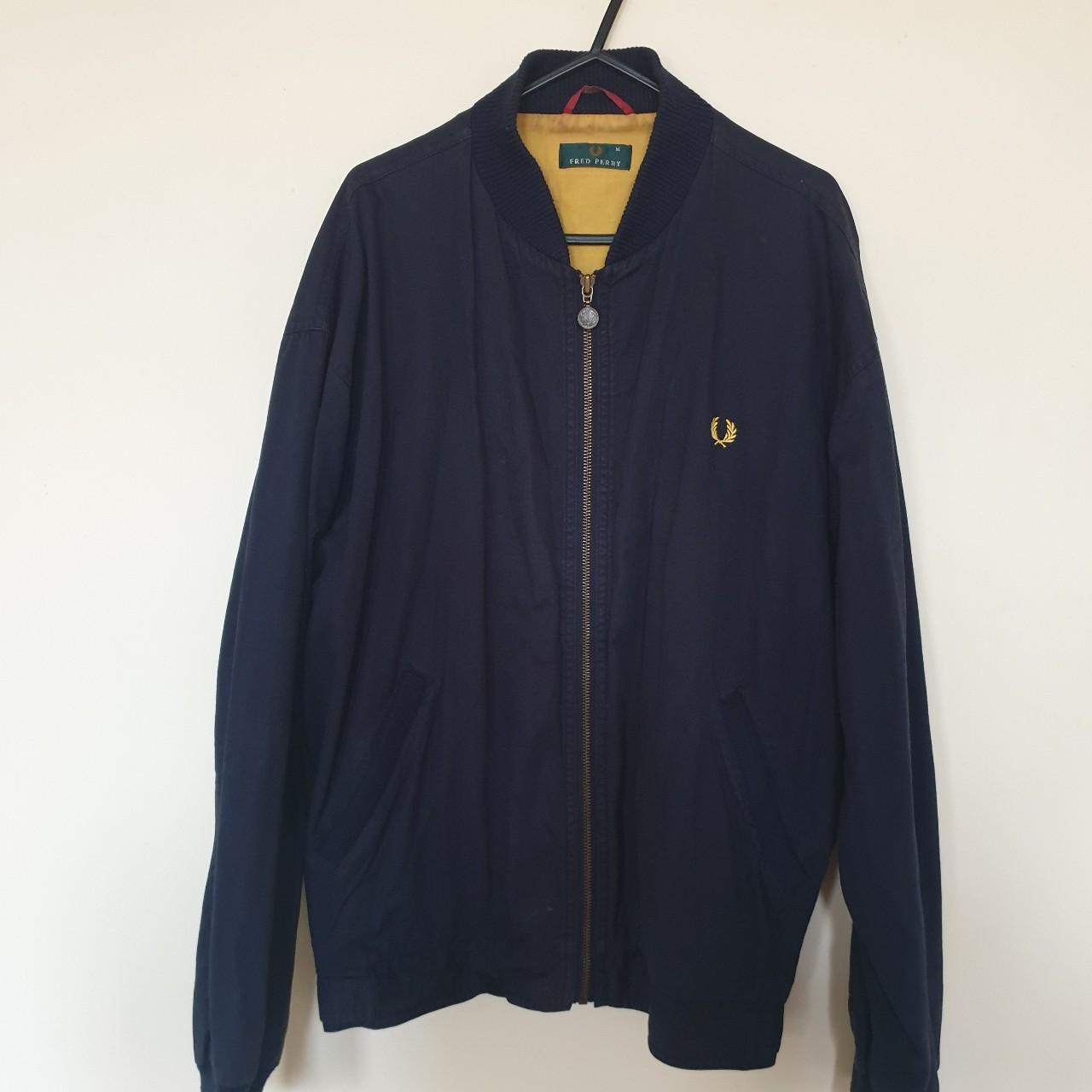 Vintage navy blue Fred Perry bomber jacket Bright... - Depop