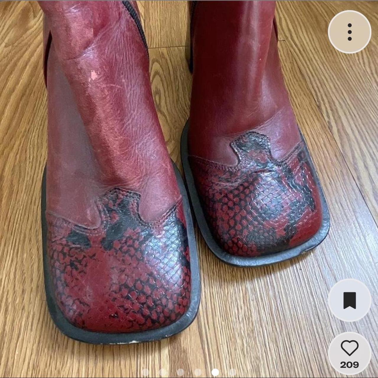 VINTAGE Y2K COWBOY BOOT Red leather boot, snake... - Depop