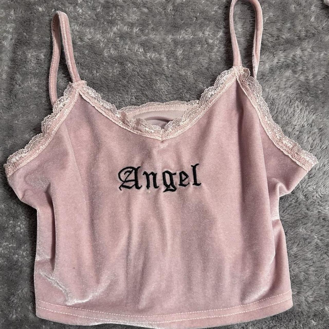 Velvet Pink “Angel” crop top Size small #egirl... - Depop