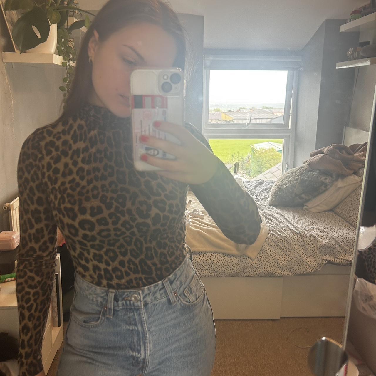 H&M high neck leopard skin top Size XS but will fit... - Depop