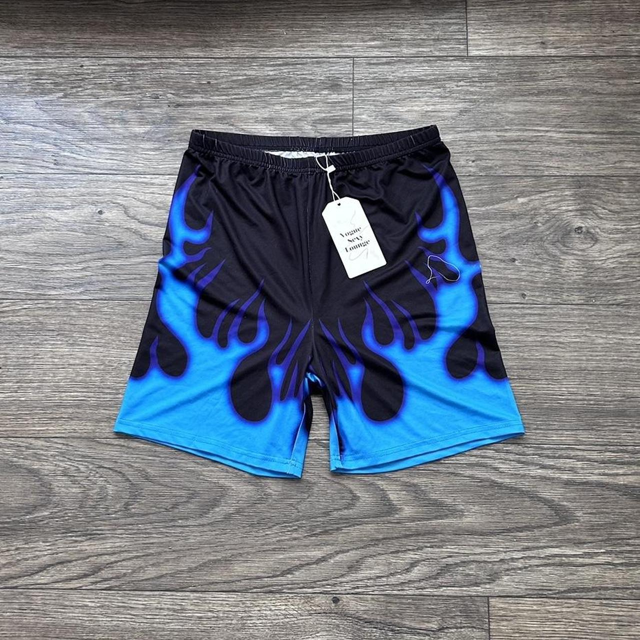 Women’s NWT Black Blue Flame biker shorts with... - Depop