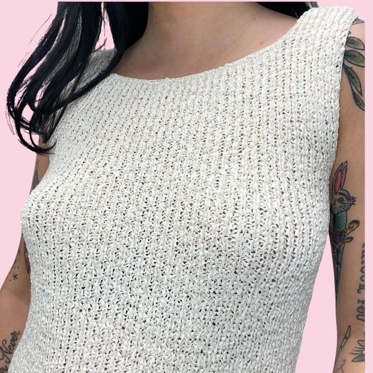 vintage cream textured tank top Size m Super... - Depop