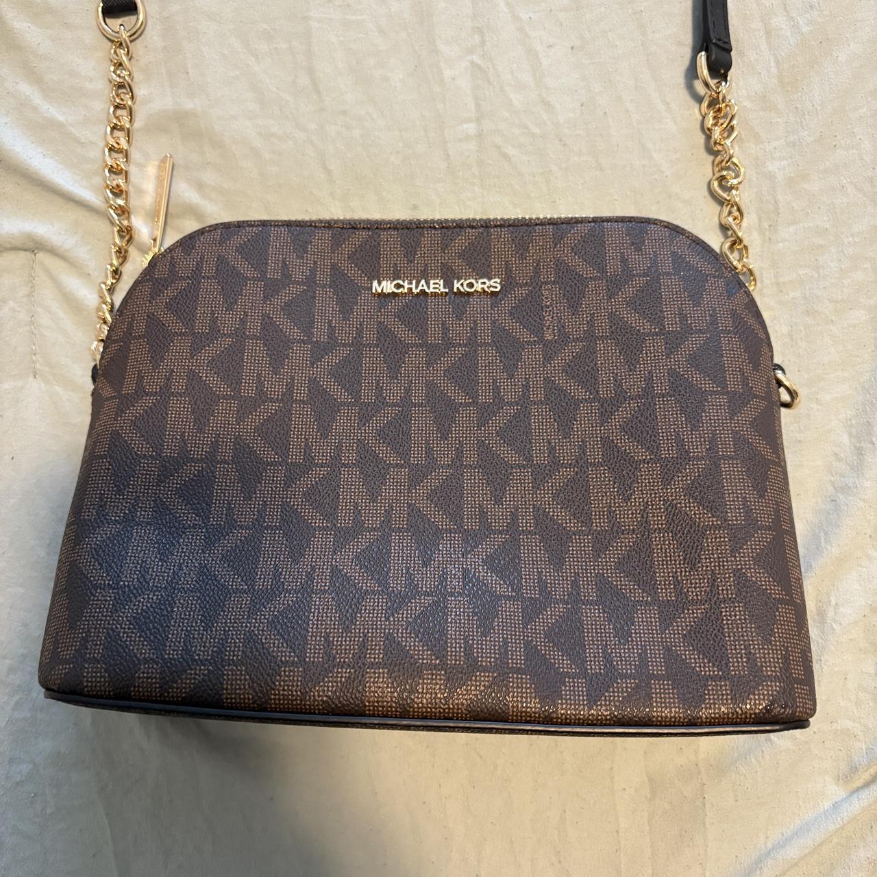 michael kors mk logo print leather crossbody... | Depop