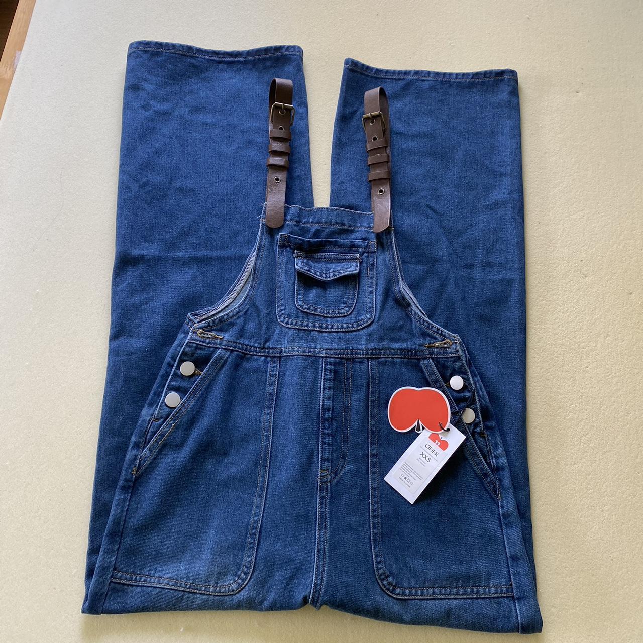 cider denim overalls with leather belt straps, brand... - Depop