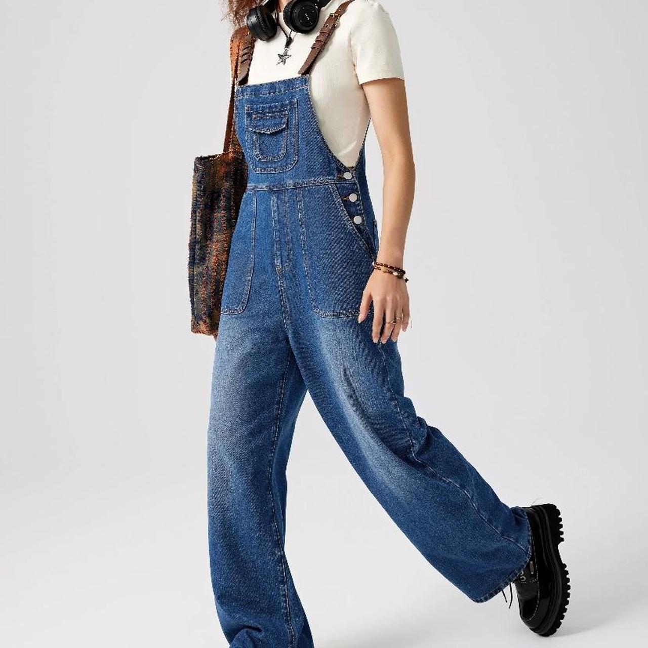 cider denim overalls with leather belt straps, brand... - Depop