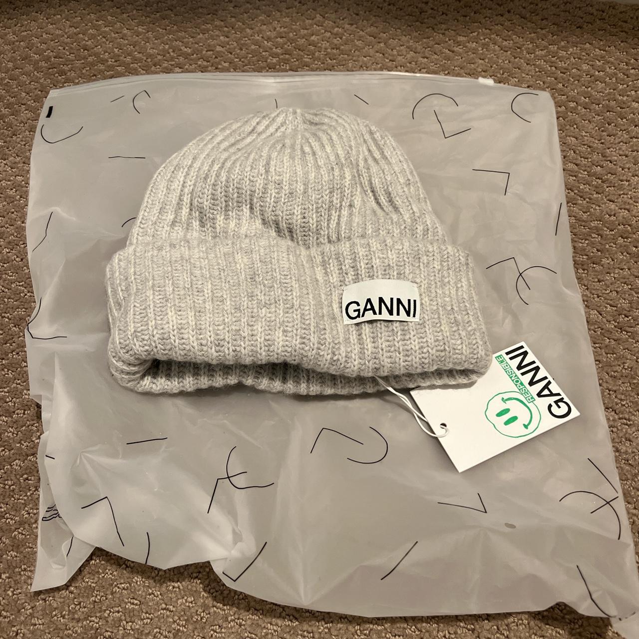 Ganni recycled wool hat in paloma melange Never... - Depop