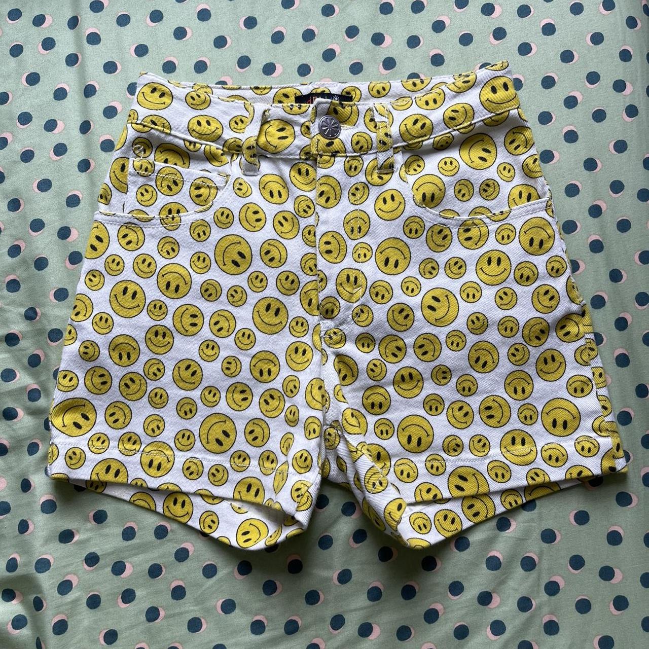 Smiley face printed denim shorts by Delia’s and... - Depop