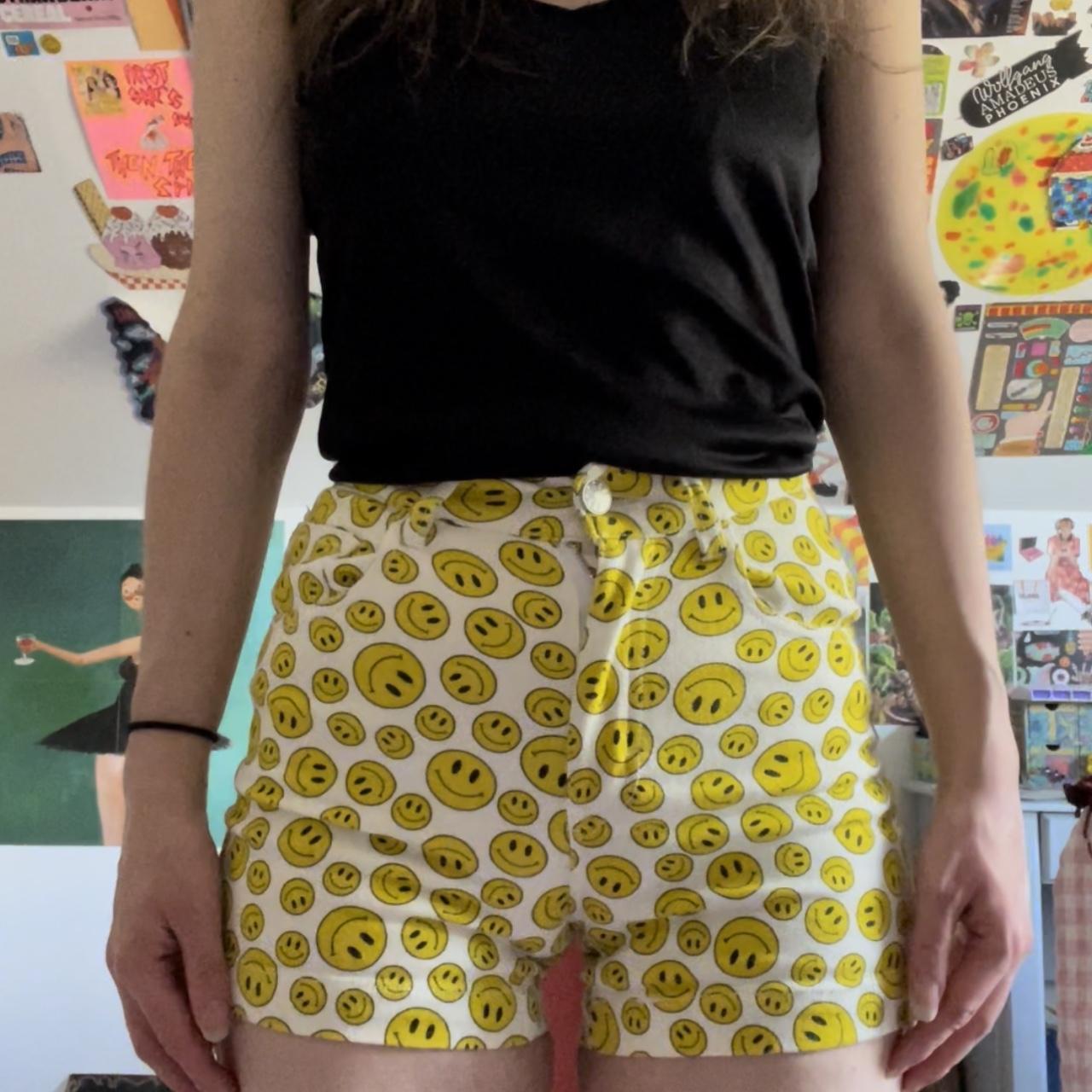 Smiley face printed denim shorts by Delia’s and... - Depop