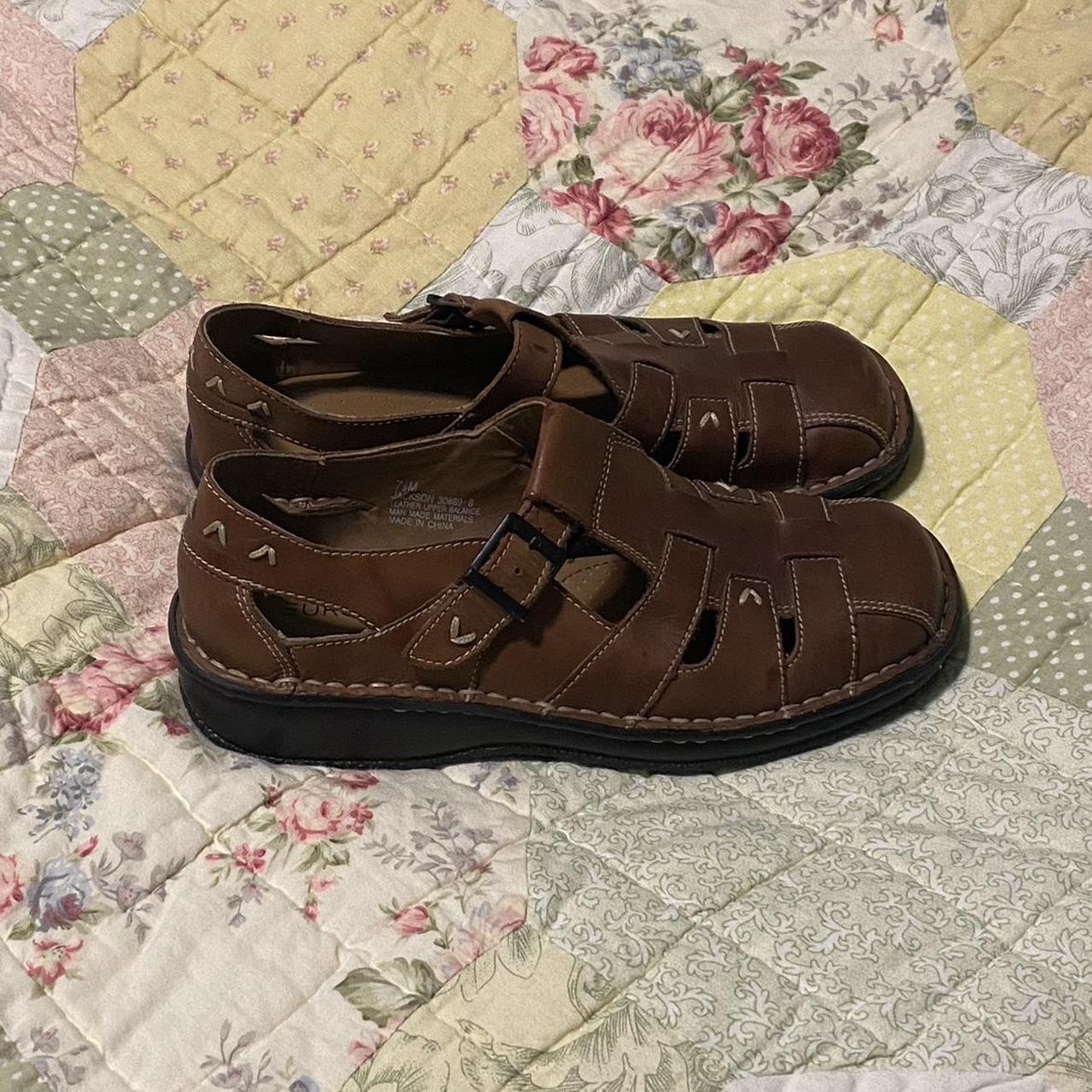Super cute brown vintage Eurostep leather woven... - Depop