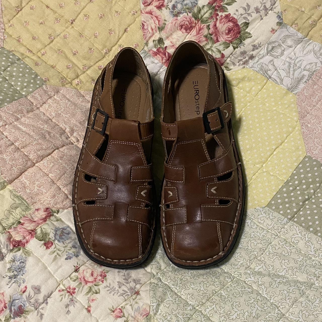 Super cute brown vintage Eurostep leather woven... - Depop