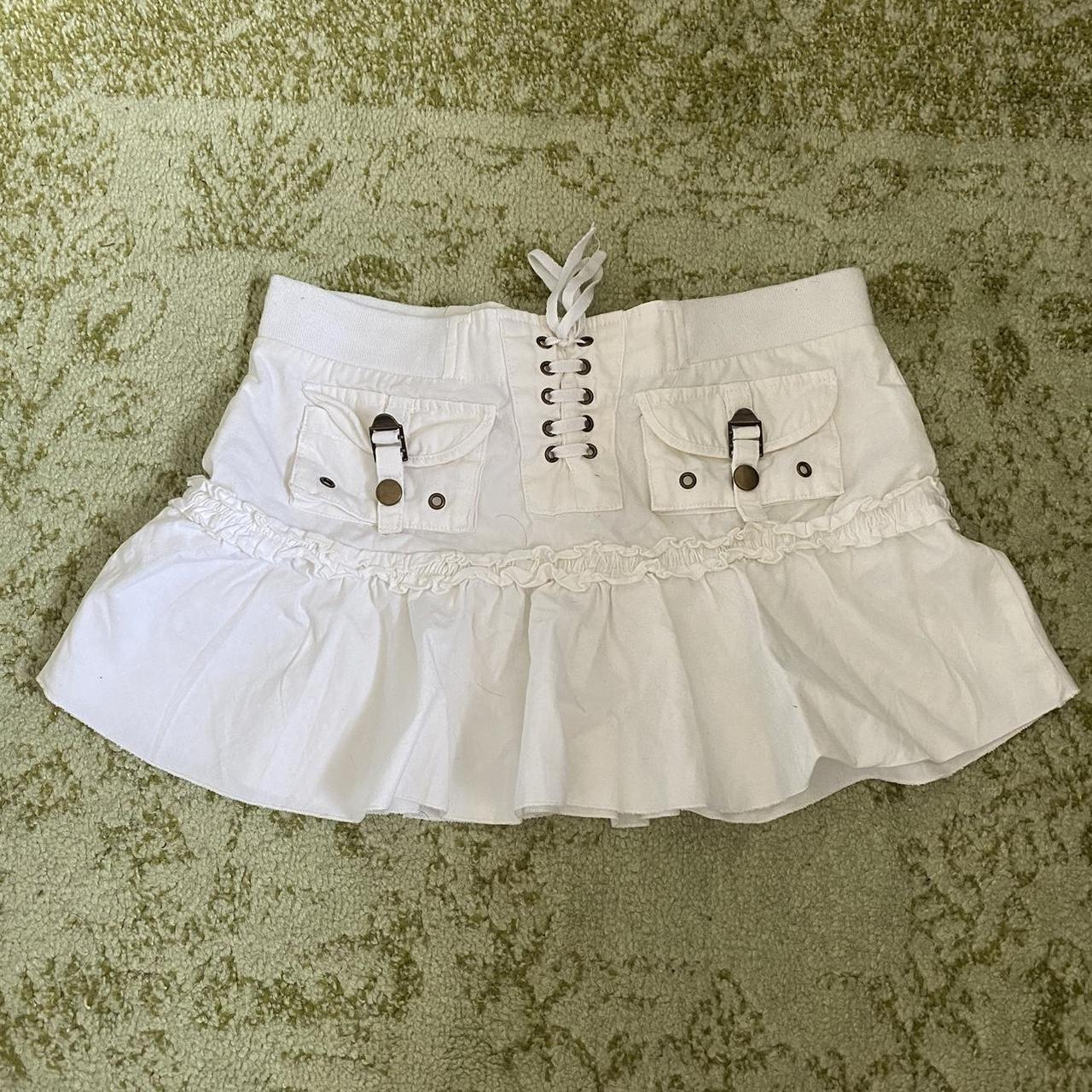 white micro mini skirt utility/cargo/futuristic... - Depop