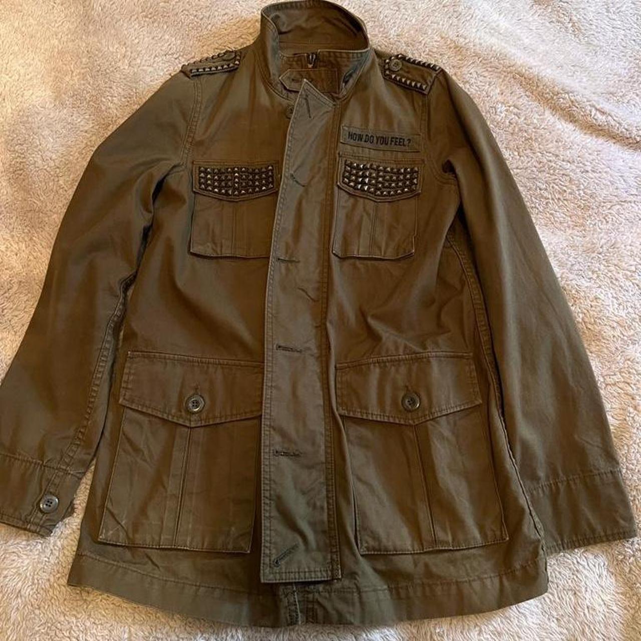 Hysteric Glamour Women's Khaki and Silver Coat | Depop