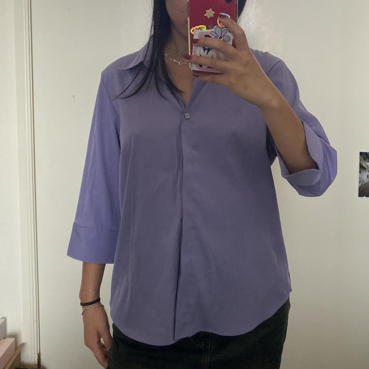 Purple button up blouse Size M - Depop