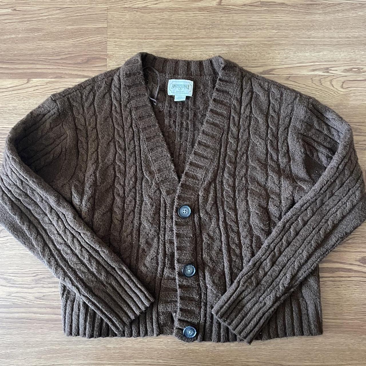 american eagle brown cable knit cardigan in size medium - Depop