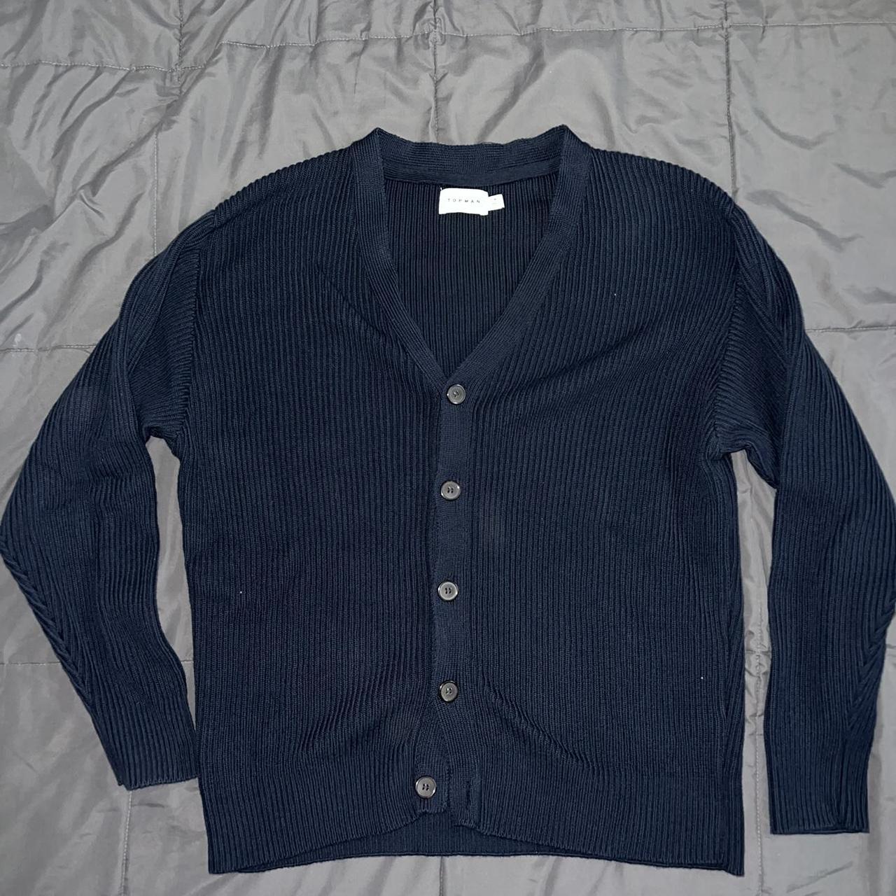 Medium. Navy blue ribbed cardigan. TopMan. Barely worn. - Depop