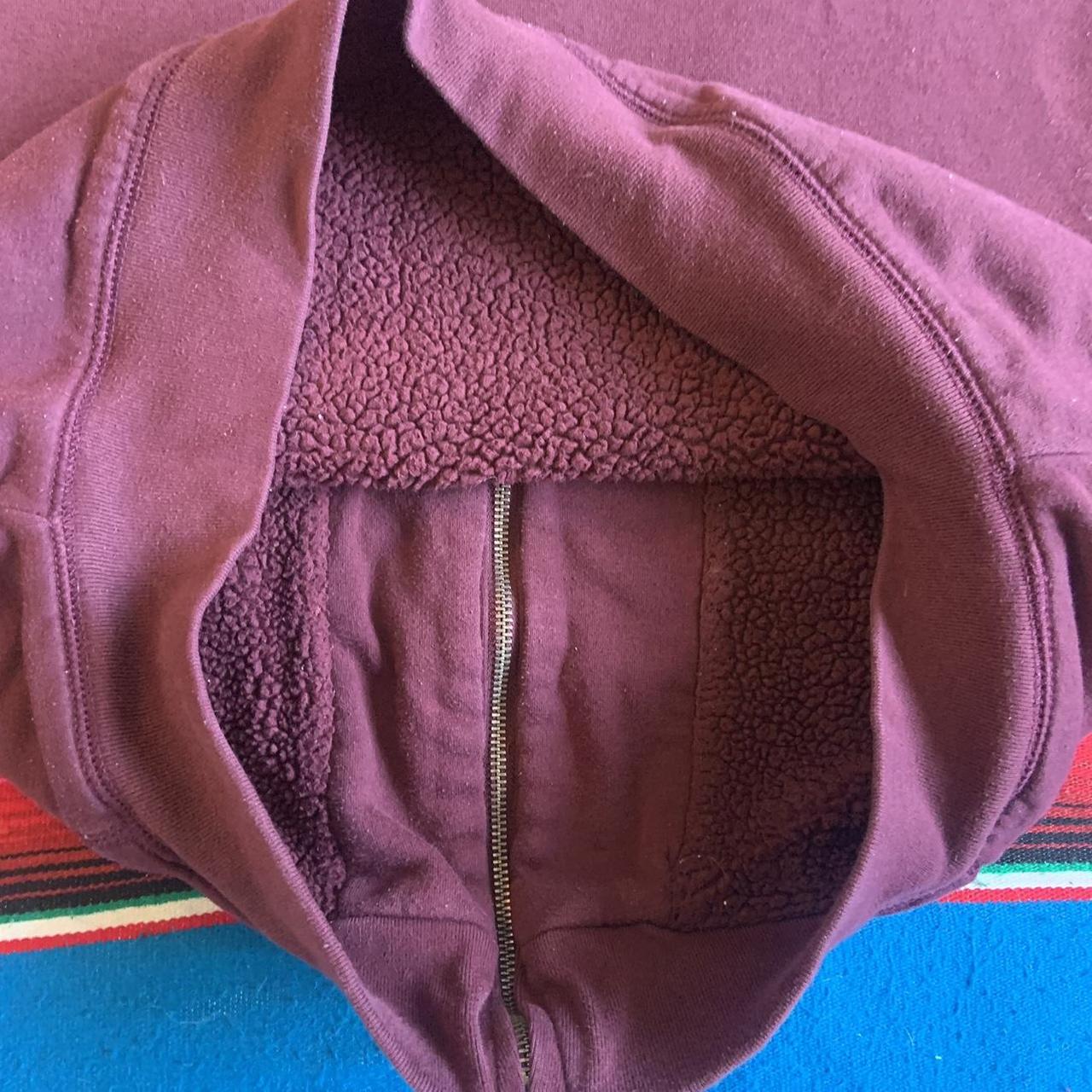 Burgundy red Sherpa/fleece lined GAP spell out zip... - Depop