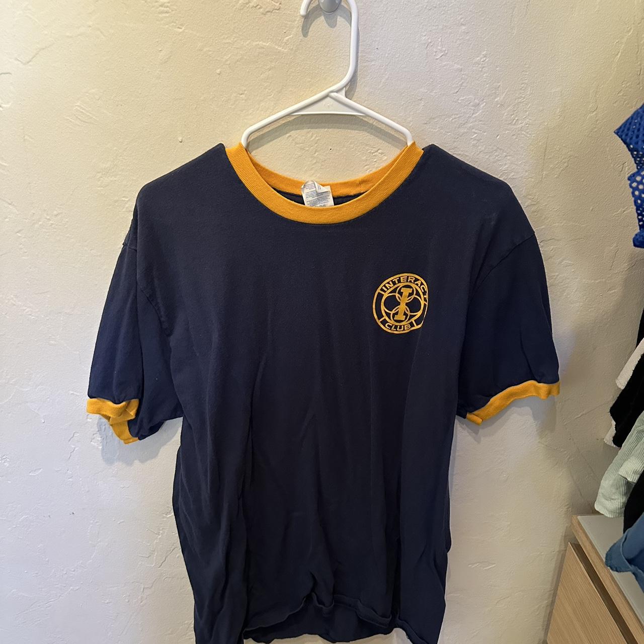 Large Interact Club 80s Ringer Tee Navy Blue,... - Depop