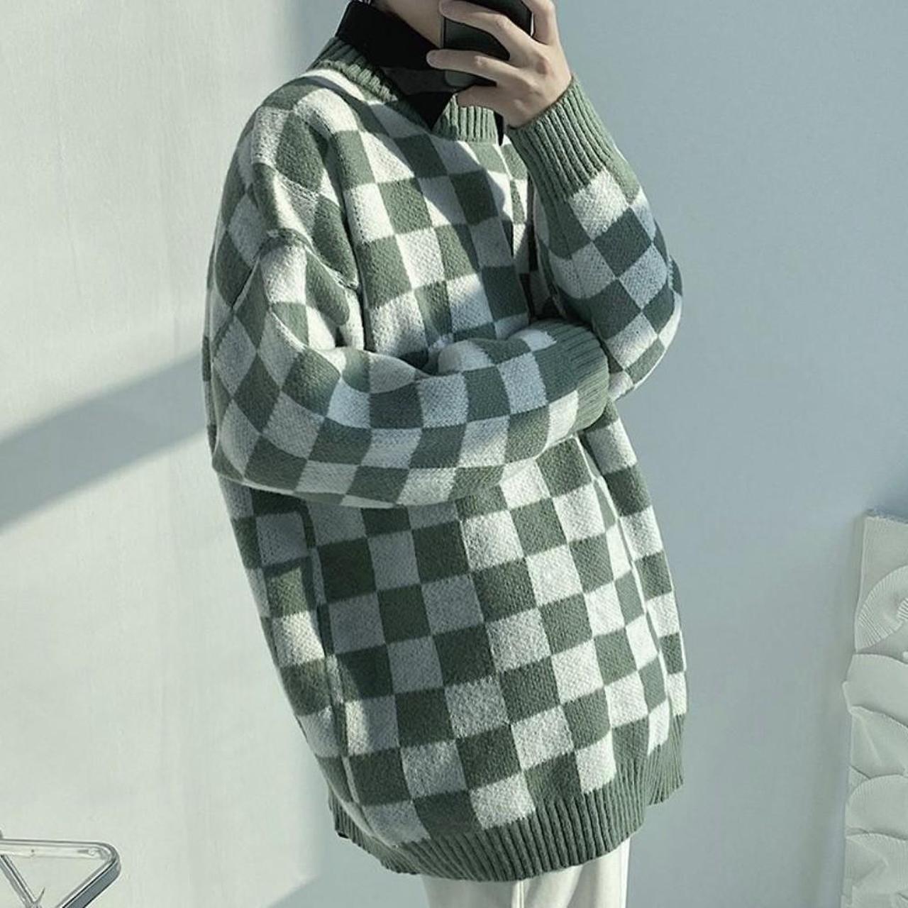 GREEN CHECKERED SWEATER KNIT 🍵 - A lighter colour... | Depop