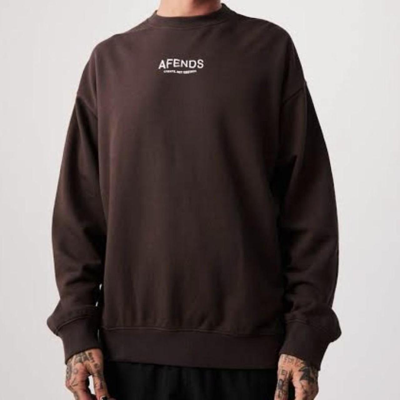 AFENDS SPACED RECYCLED CREW NECK JUMPER IN CHOCOLATE... - Depop