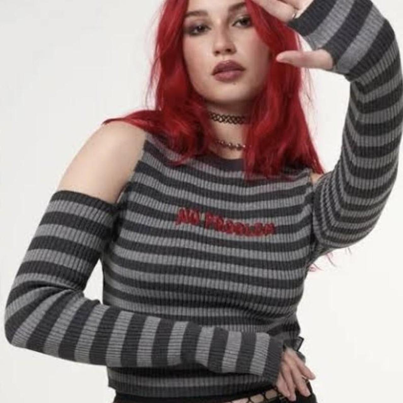 MINGA LONDON NO PROBLEMS STRIPED CUT-OUT LONG SLEEVE... - Depop