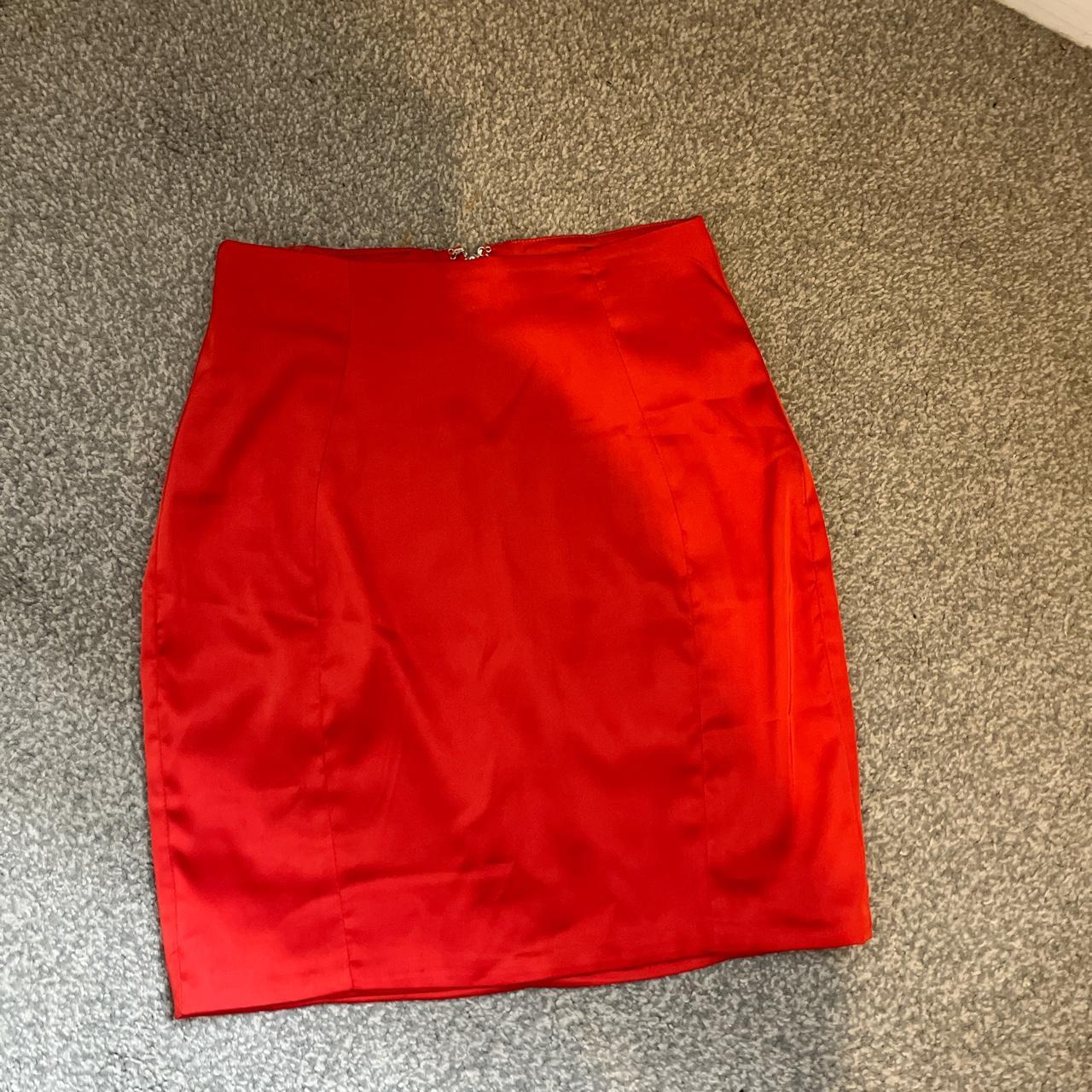 oh polly red satin mini skirt, worn a couple times... - Depop
