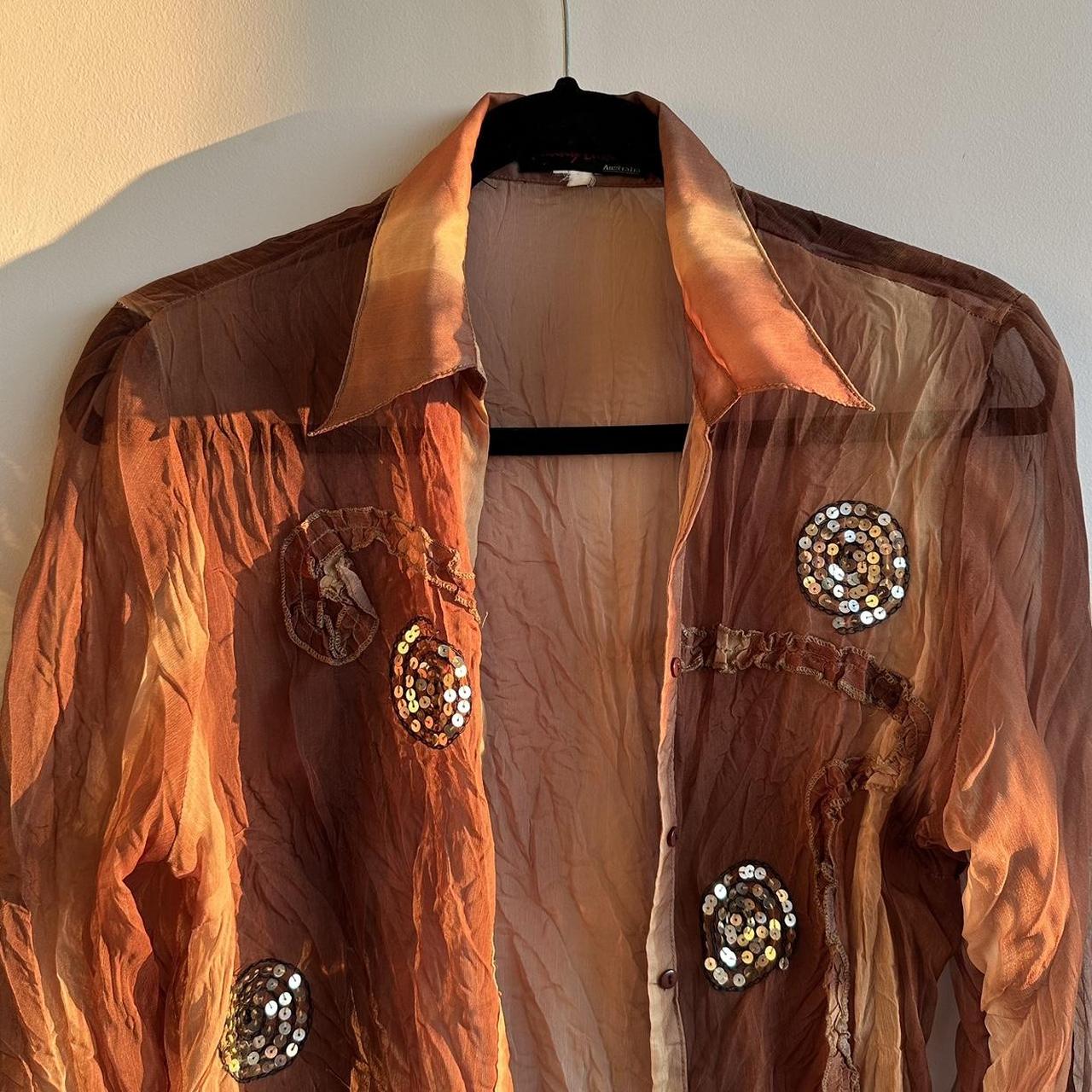 Sheer blouse. Features sequin embroidery. In great... - Depop