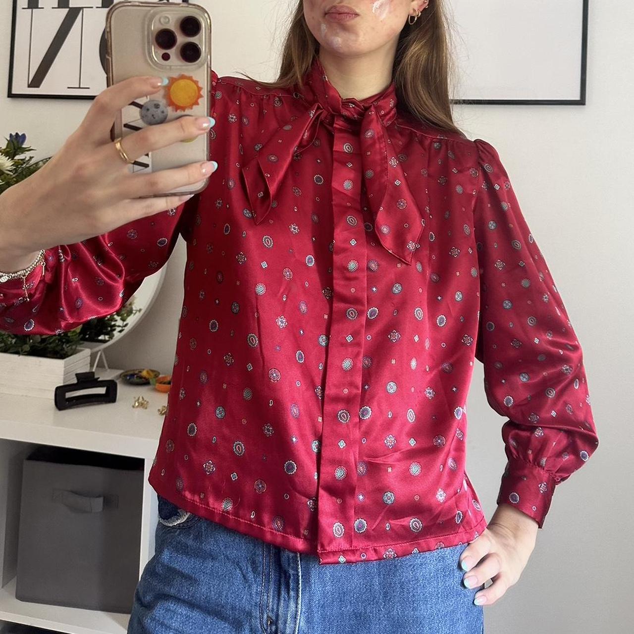 Gorgeous red satin blouse, can be styled in... - Depop