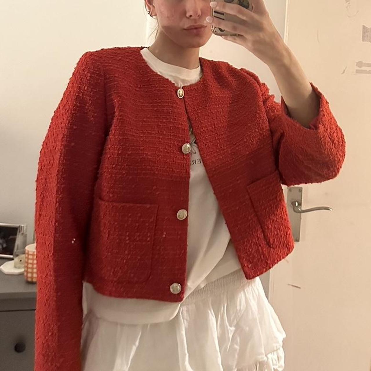Red wool cropped jacket - Depop