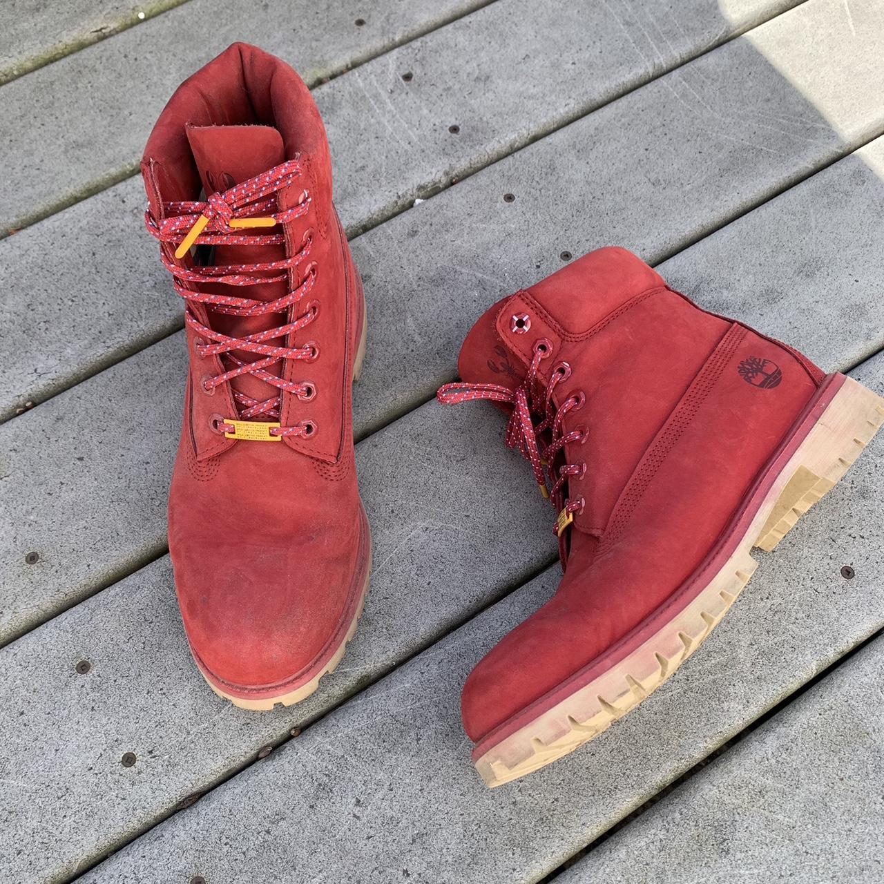 CLASSIC TIMBERLANDS || RED MAINE LOBSTER TIMBERLAND... | Depop