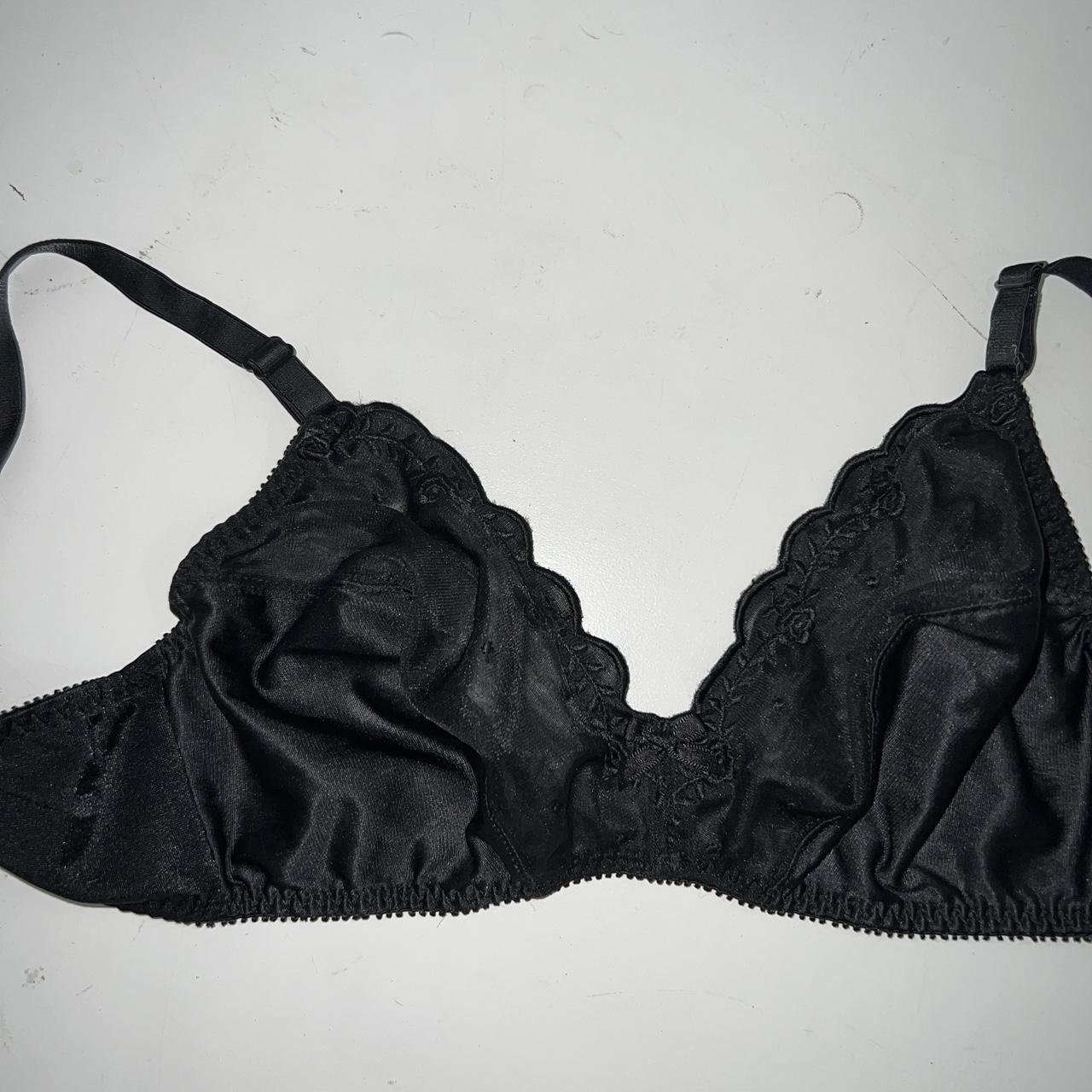 Vintage 36C sheer black bra with lace flower... - Depop
