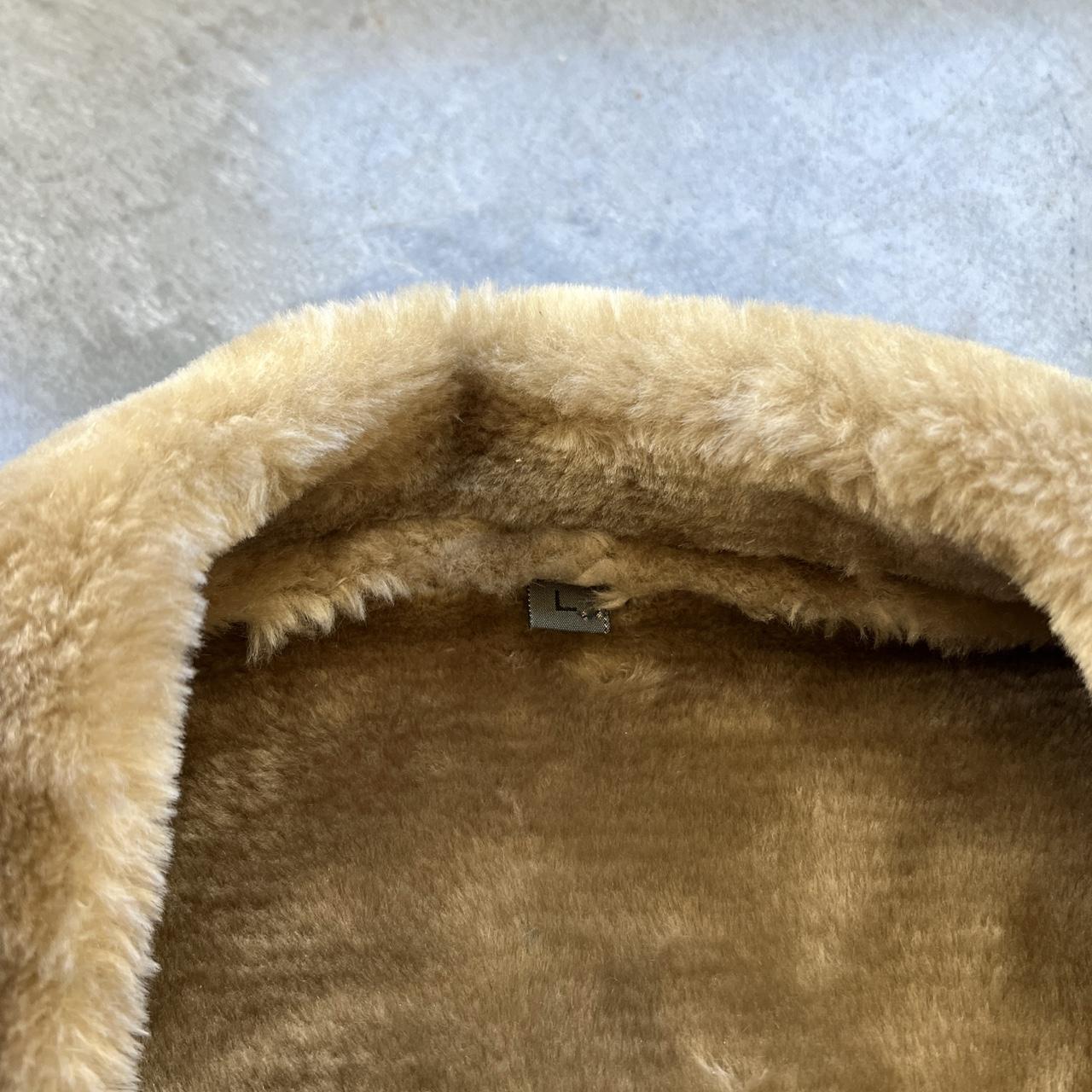 1990s Vintage Leather & Faux Fur Tan Trench Coat... - Depop