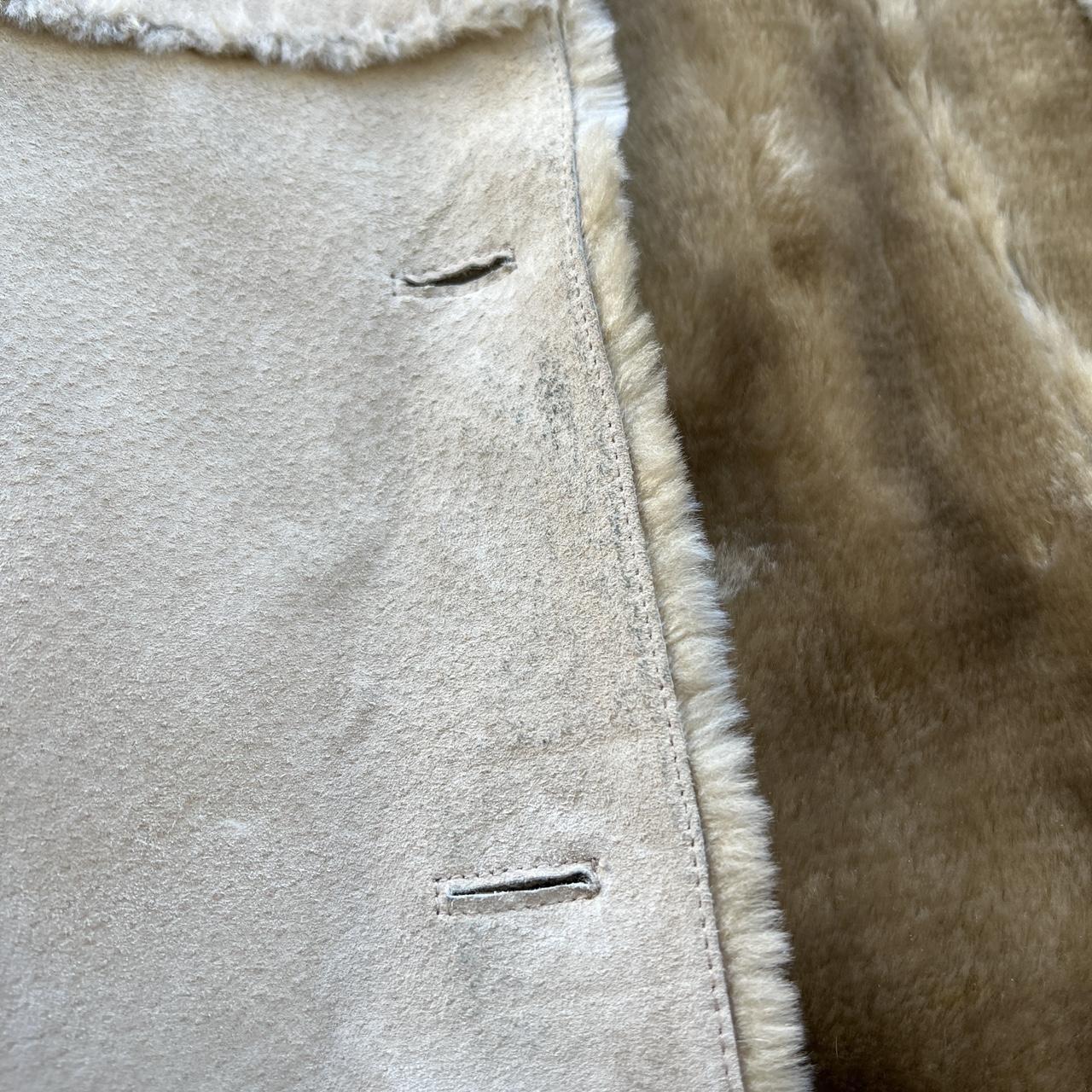 1990s Vintage Leather & Faux Fur Tan Trench Coat... - Depop