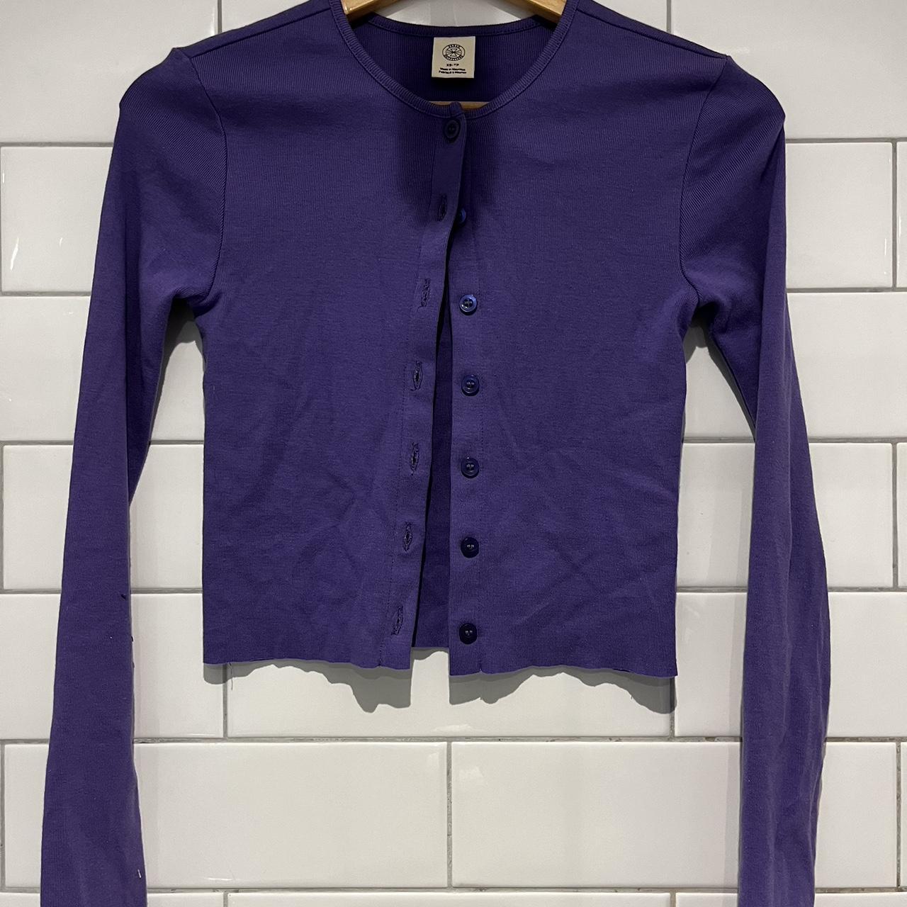 purple urban outfitters button up crop cardigan... - Depop