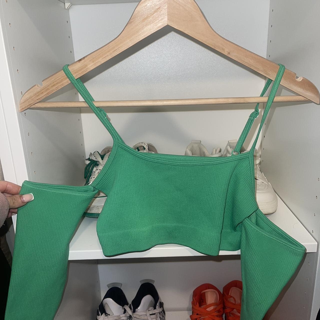 PLT Green Top- connected sleeves Size medium- would... - Depop