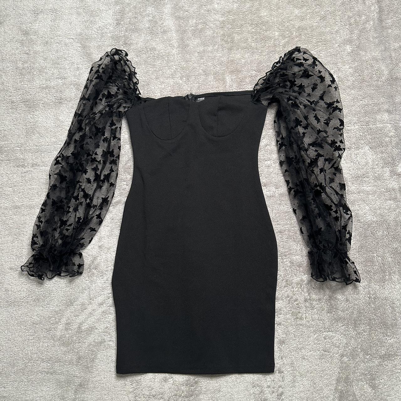 ROMWE/ SHEIN BODYCON BLACK DRESS WITH PUFFY SLEEVES... - Depop