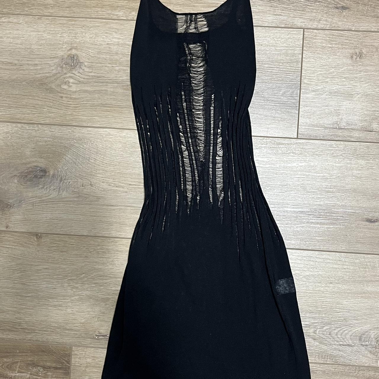 ripped slim fitting spaghetti strapped mini dress... - Depop