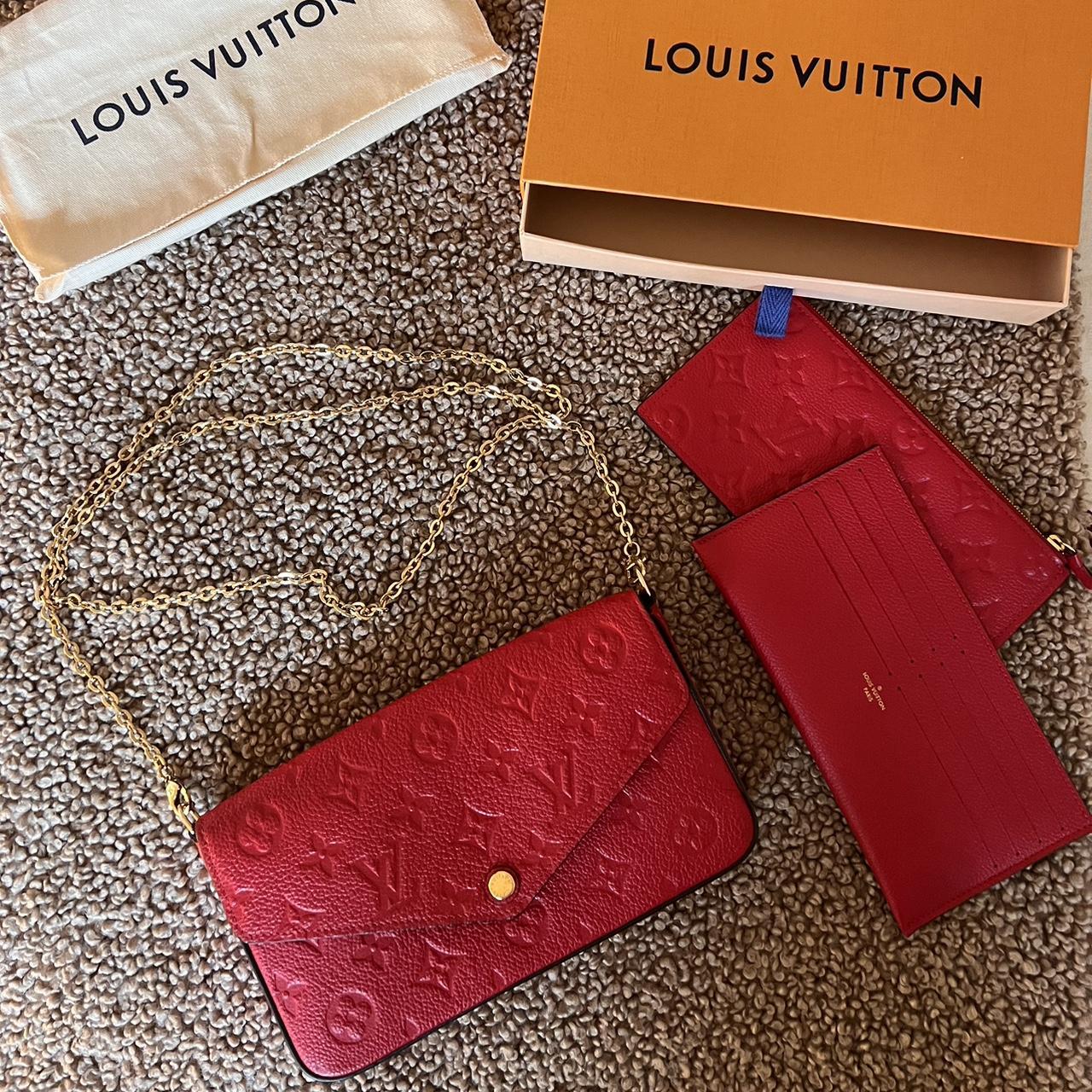 red Louis Vuitton cross body, it comes with a card... - Depop