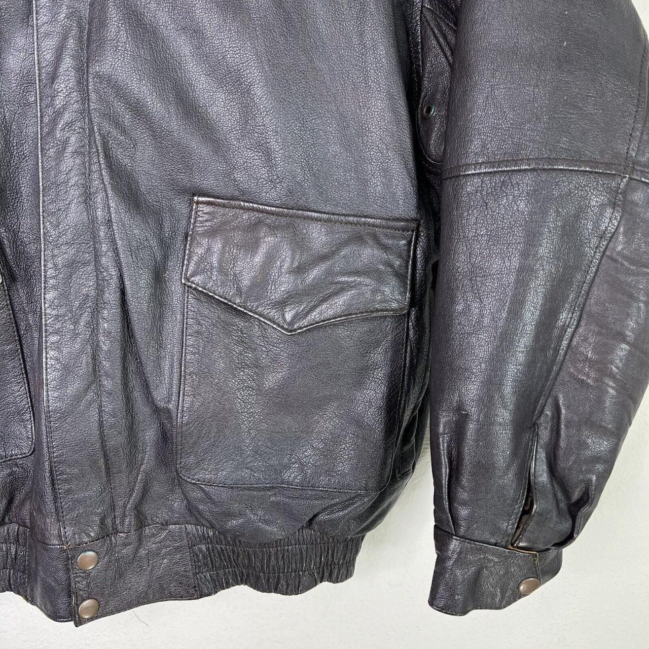 VTG Unik Leather Mens Brown Leather Zip Up Bomber... | Depop