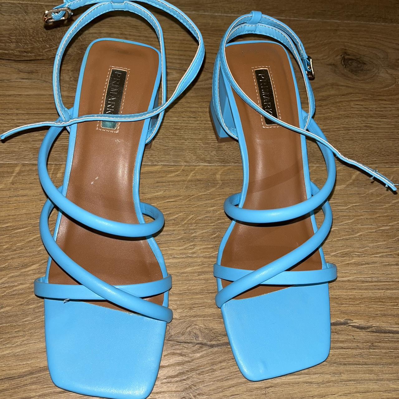 Primark bright blue strappy heels/mules. Size UK 5.... - Depop