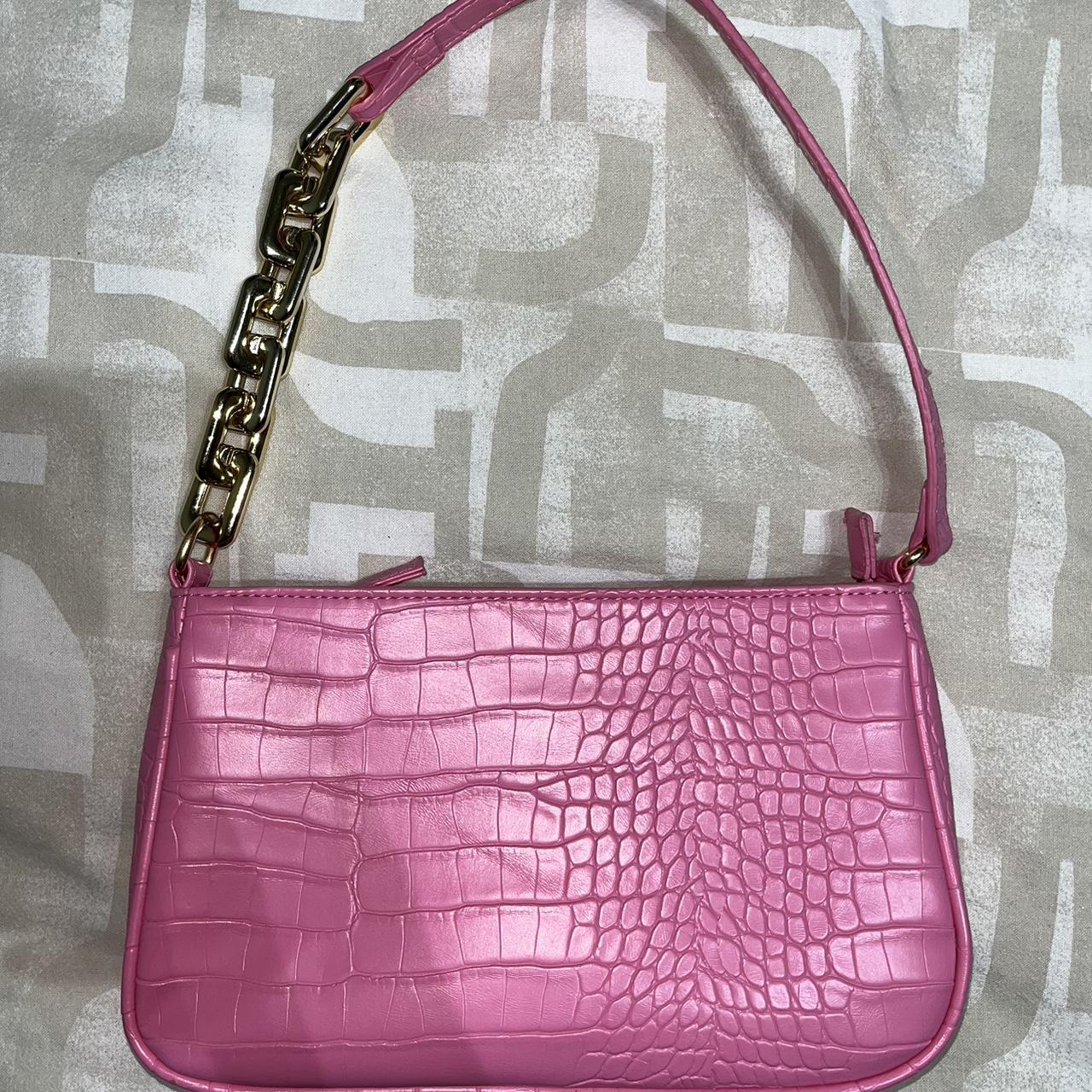 Primark pink croc shoulder bag. Gold detail on the... - Depop
