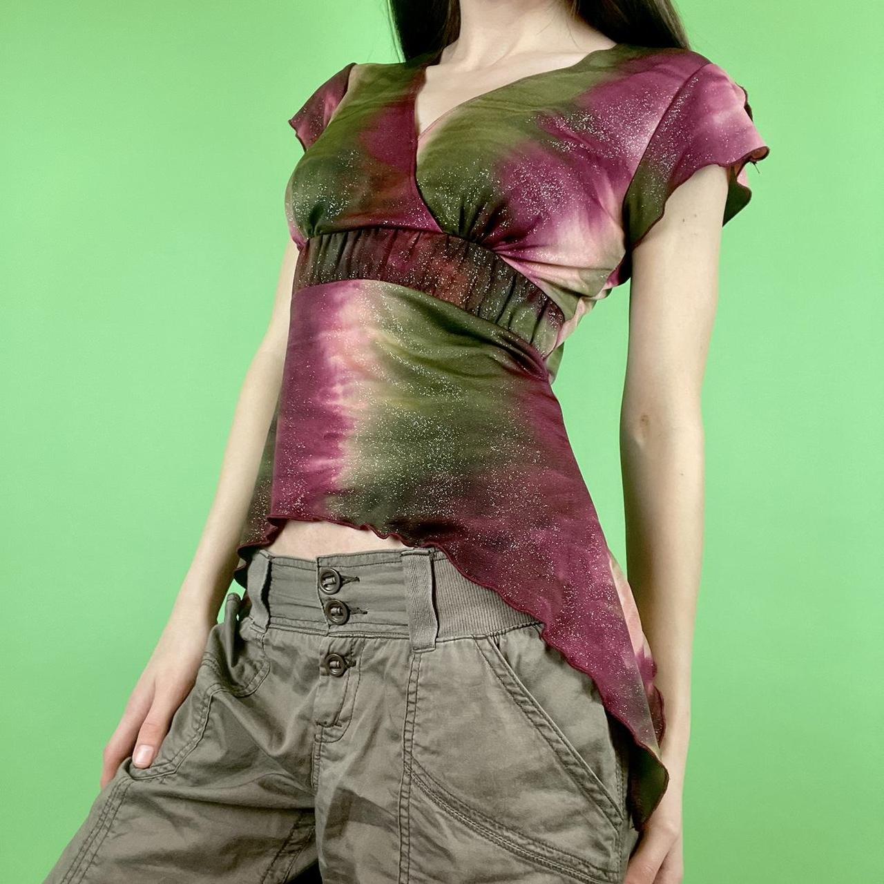 y2k green, magenta/maroon & pink ombré shiny/sparkly... - Depop