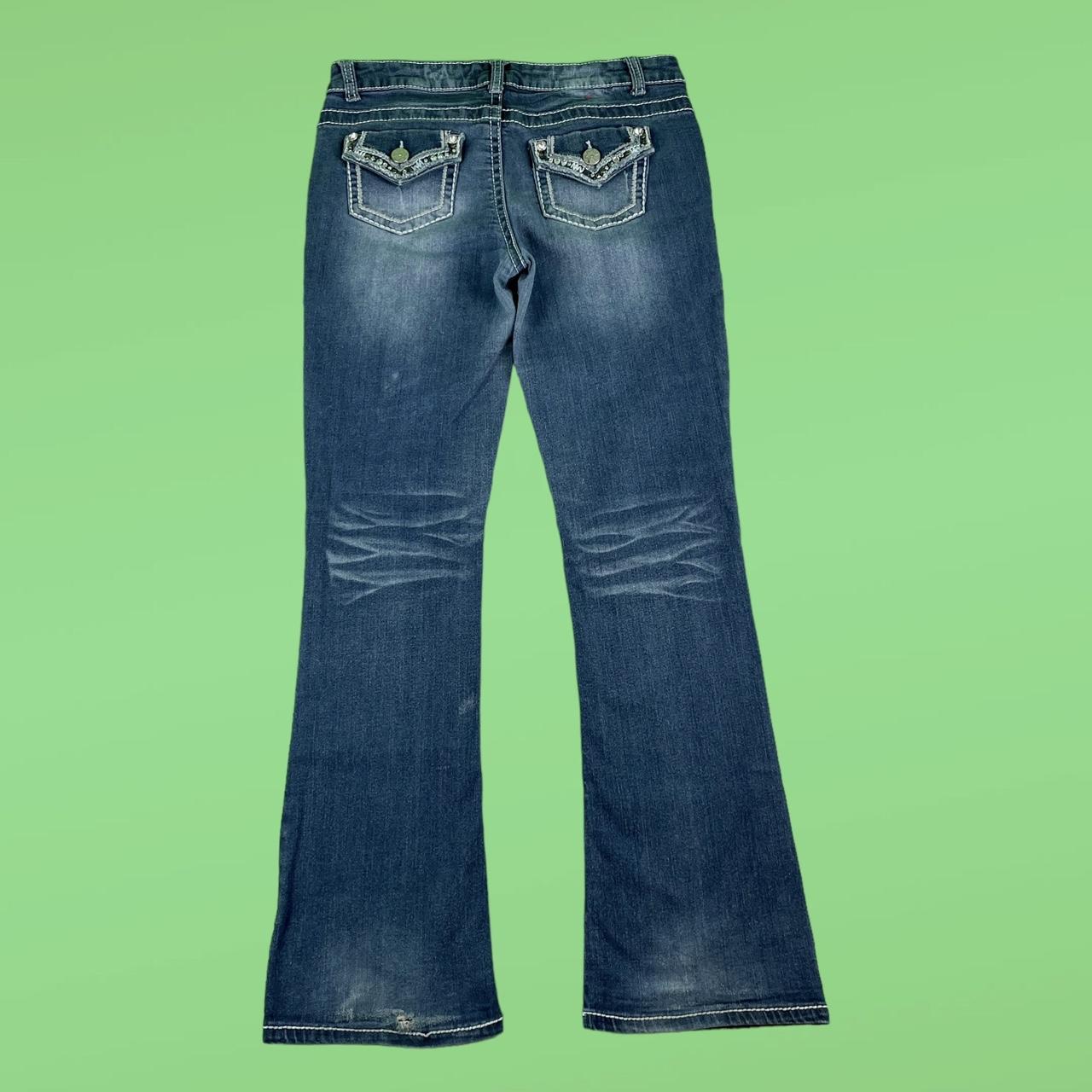 y2k faded medium wash bedazzled bootcut jeans by... - Depop