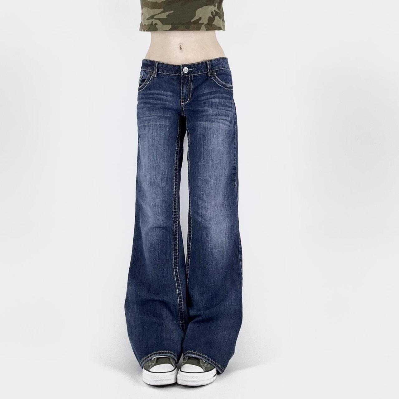 Vanity y2k-mid 2000s low rise medium wash flare... - Depop